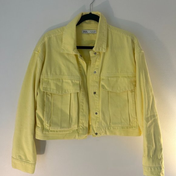 Zara | Jackets & Coats | Zara Bright Yellow Cropped Jacket W Front ...